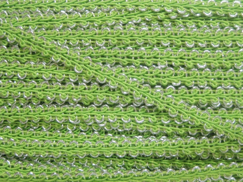 5 Yards 1/4" Lime Green Gimp Braided Silver Edge, Gimp Braid, Braided ...