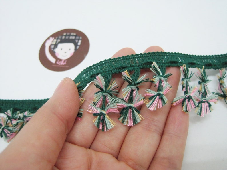 5 yards Green Fly Fringe Green Pink flower trim flower | Etsy