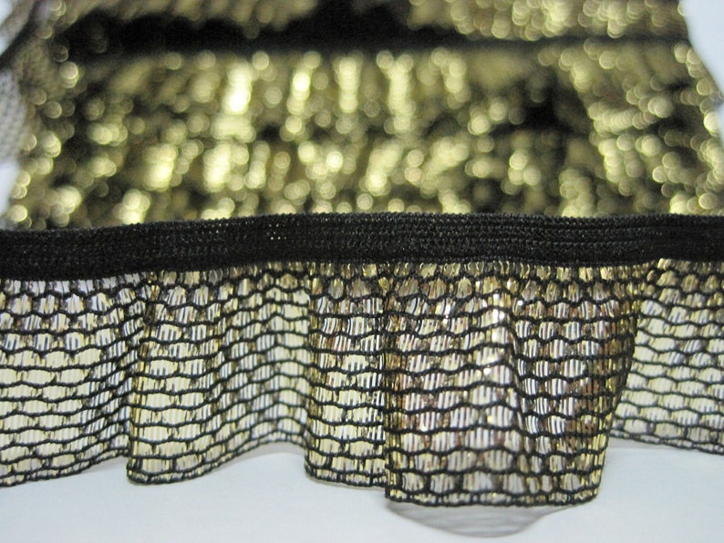 5 Yards Gold Metallic and Black Ruffle Elastic Trim Ruffle - Etsy