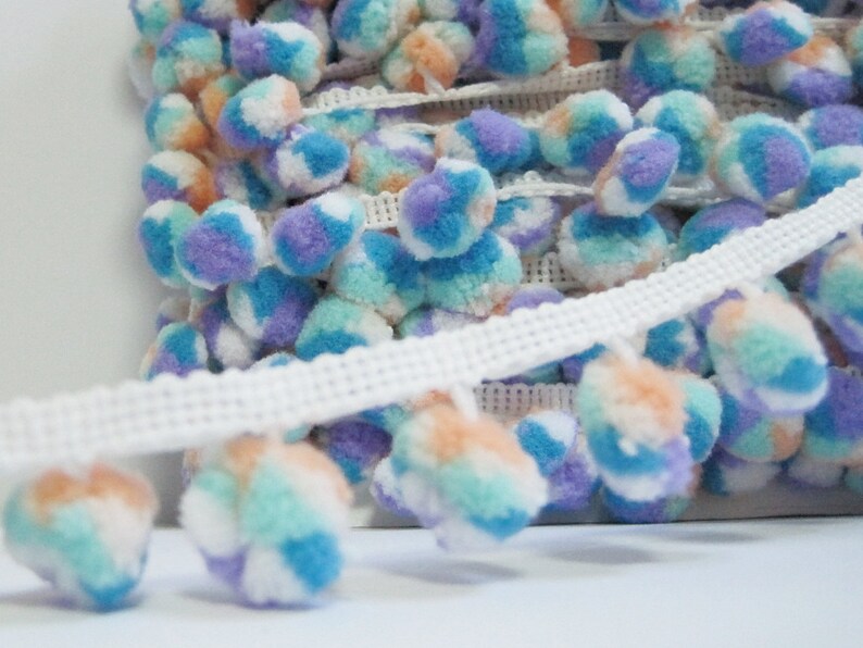 5 Yards Blue Tone Multicolored Pom Pom Trim, Blue Pom Pom Fringe ...