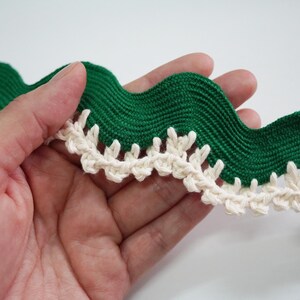 Pine Green Crocheted Rick Rack Trim, Handmade Crochet Lace, Jumbo Rick ...