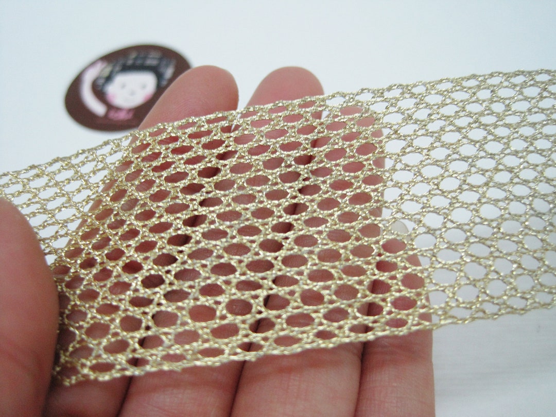 5 Yards 1-3/8" Gold Metallic Net Ribbon, Wide Glitter Ribbon, Glitter ...