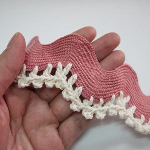 Rose Pink Crocheted Rick Rack Trim, Handmade Crochet Lace, Jumbo Rick ...