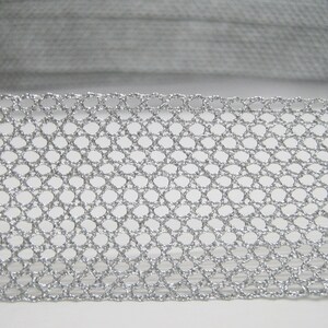 5 Yards 1-3/8" Silver Metallic Net Ribbon, Glitter Yarn, Silver ...