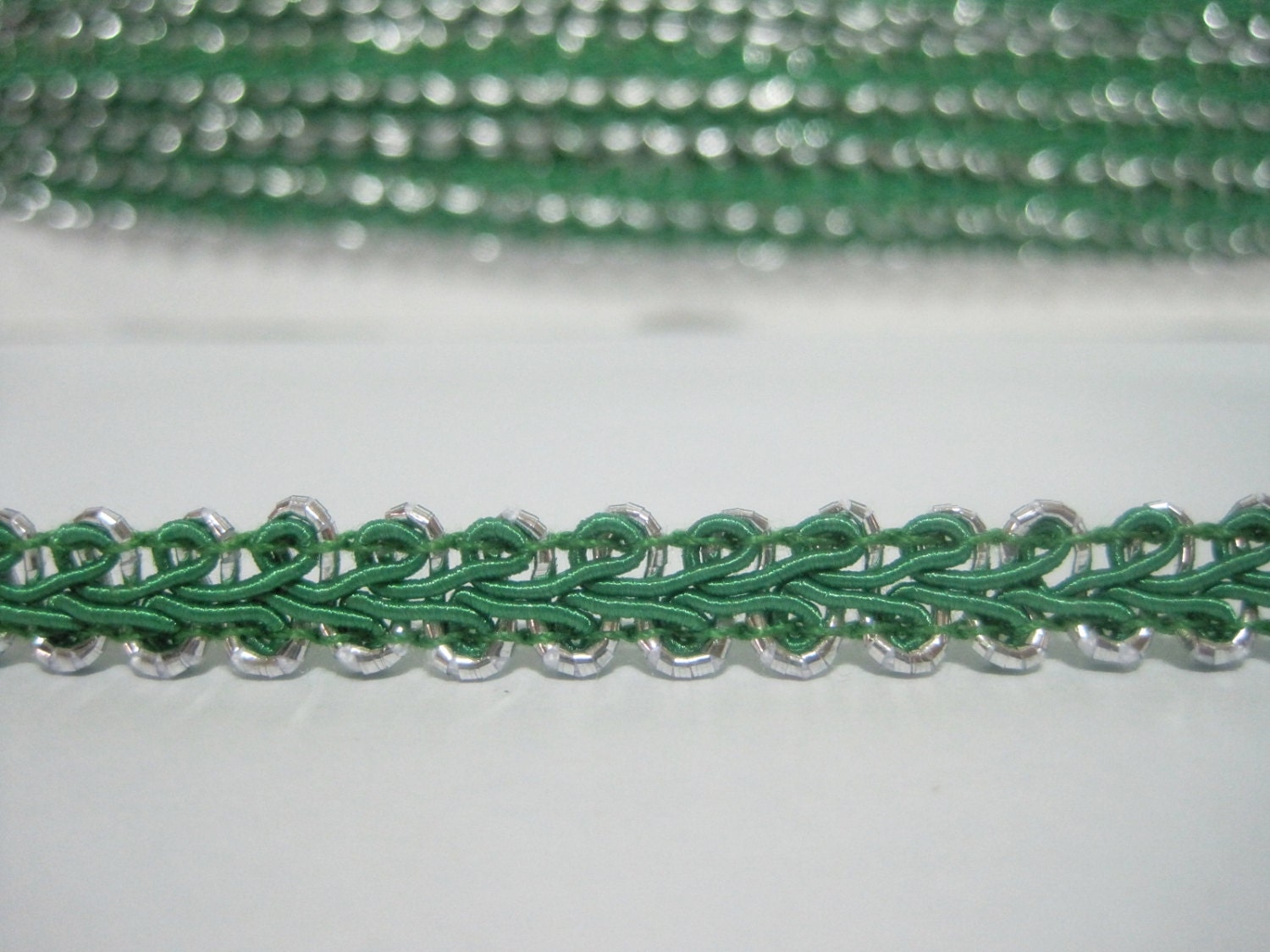 5 Yards 1/4 Green Gimp Braided Silver Edge Gimp Braid | Etsy