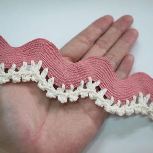 Rose Pink Crocheted Rick Rack Trim, Handmade Crochet Lace, Jumbo Rick ...