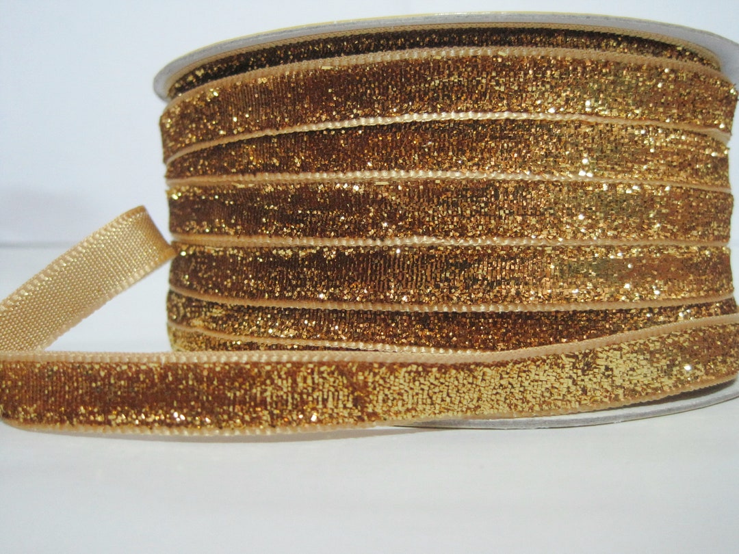 5 Yards 3/8" Gold Metallic Glitter Ribbon, Glitter Yarn, Metallic ...
