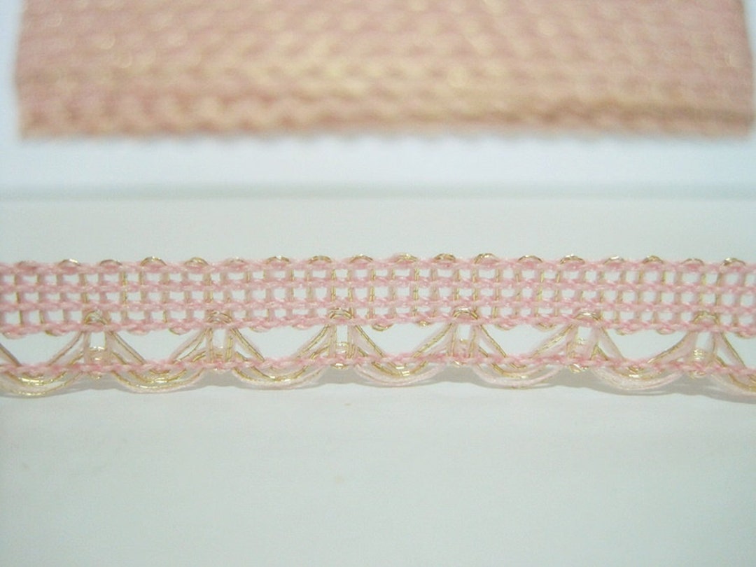 5 Yards Soft Pink Lace Trim With Gold Glitter, Lacetrim, Crochet Lace ...