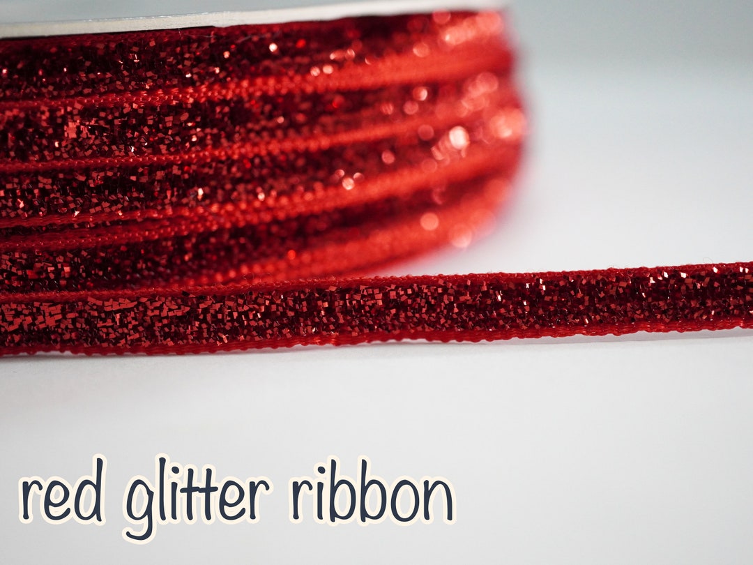 5 Yards 3/16" Red Metallic Glitter Ribbon, Glitter Yarn, Sparkle ...