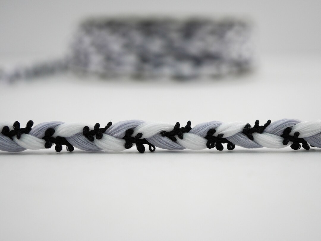 5 Yards White-silver Braid With Black Picot, Braided Bracelet, Braid ...