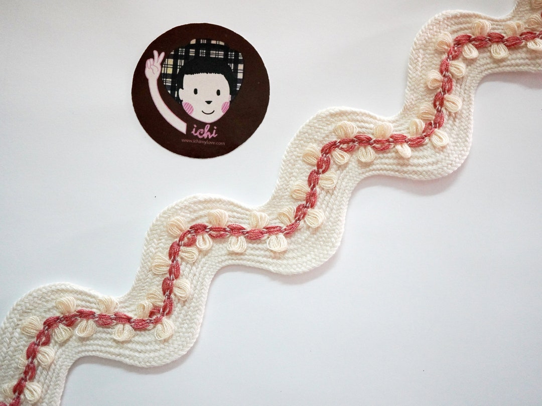 5 Yards Ivory Jumbo Rick Rack Trim With Rose Pink Flower, Ivory Rick ...