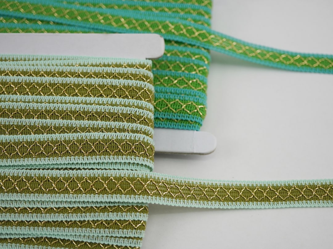 5 Yards Green Ribbon With Gold Metallic, Green Ribbon, Olive Green ...