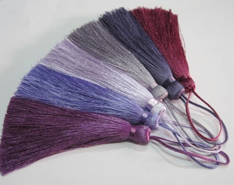 Large Plum Purple Silk Thread Tassel Fringe, Silver Metallic Band, Mala ...