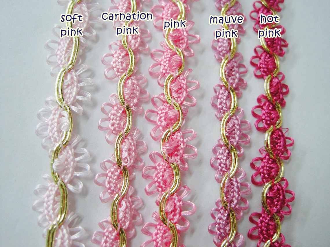 5 yards Pink Picot Rick Rack with Gold braided Pink Trim | Etsy