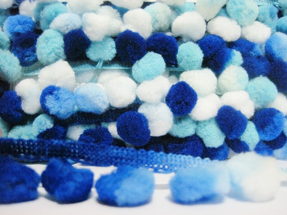 5 Yards Blue-White Large Pom Pom Trim blue Trim blue pom pom | Etsy