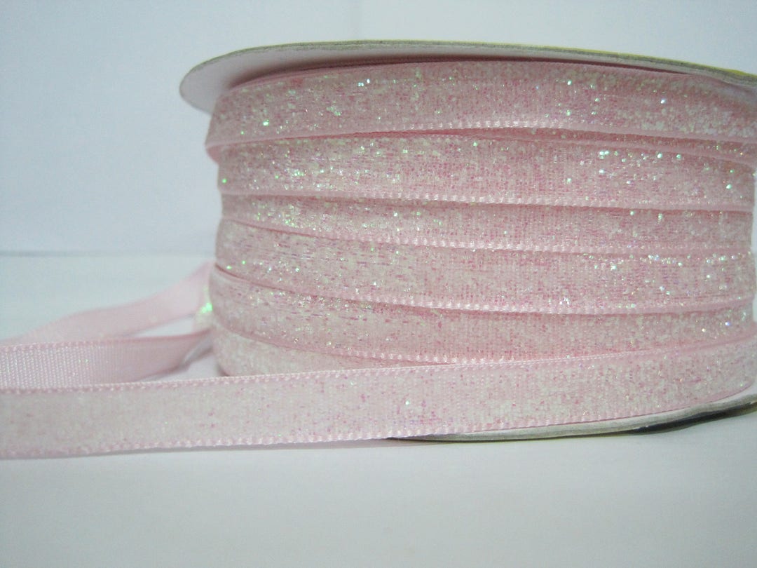 5 Yards 3/8" Soft Pink Glitter Ribbon, Glitter, Velvet Ribbon, Glitter ...