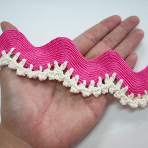 5 Yards Pink Crocheted Rick Rack Trim, Handmade Crochet Lace, Jumbo ...