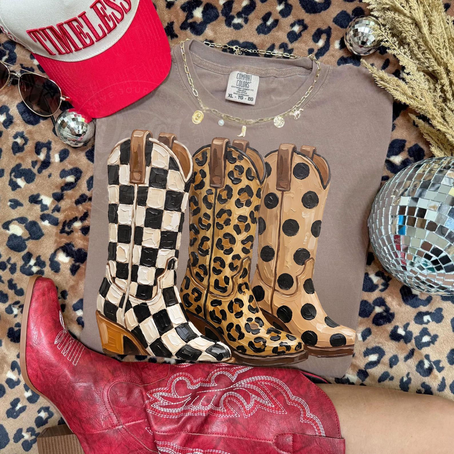 Brushstroke Cowboy Boots PNG, Checkered & Leopard Polka Dot Western ...