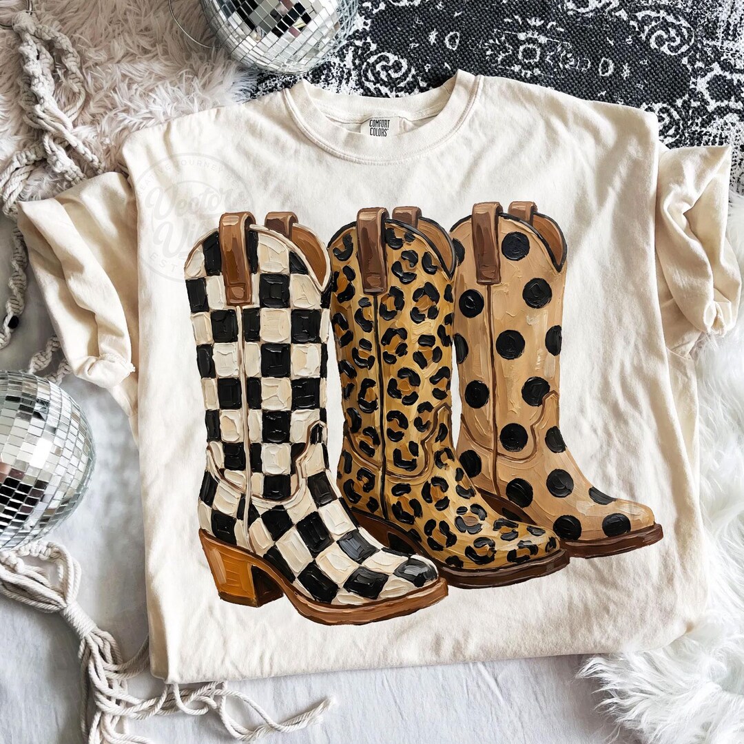 Brushstroke Cowboy Boots PNG, Checkered & Leopard Polka Dot Western ...