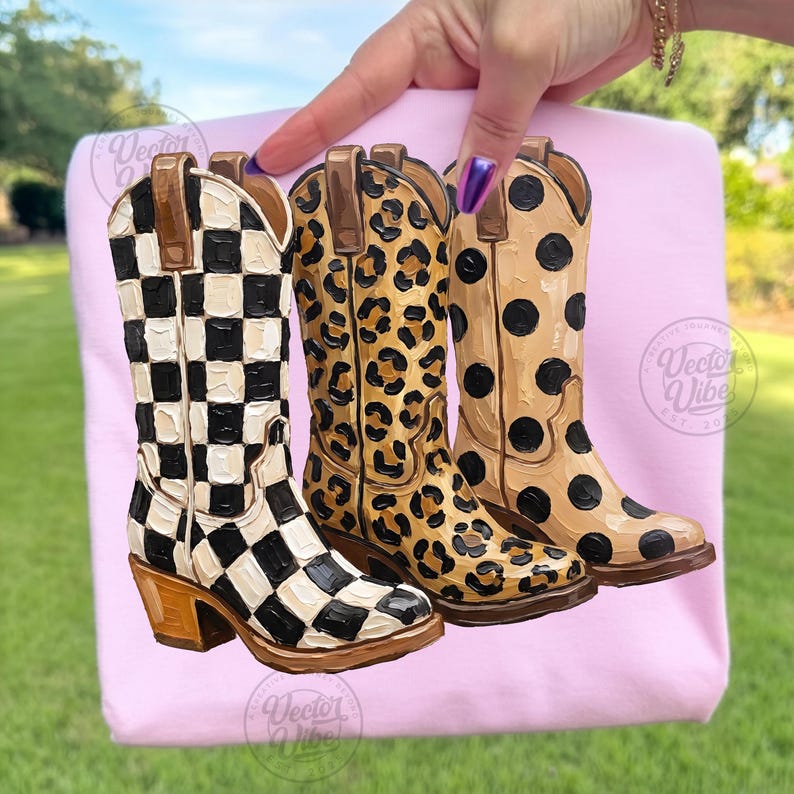 Brushstroke Cowboy Boots PNG, Checkered & Leopard Polka Dot Western ...