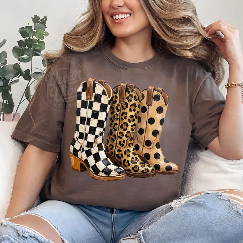 Brushstroke Cowboy Boots PNG, Checkered & Leopard Polka Dot Western ...