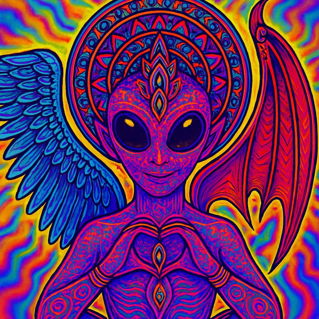 Psychedelic Alien Angel Art Print Visionary Spiritual Wall Decor Cosmic ...