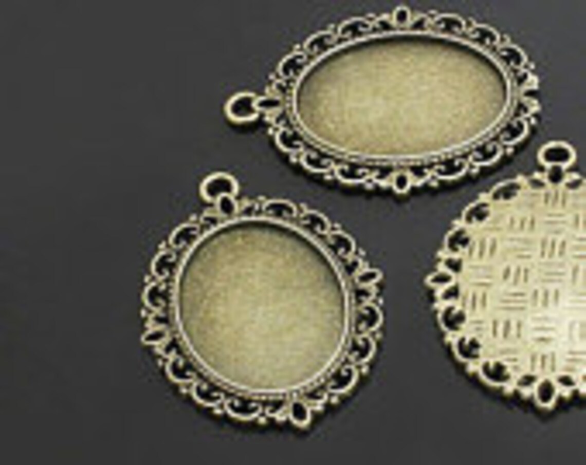 6 Vintage Oval Pendant Settings 18mmx 25mm Inside Antique - Etsy