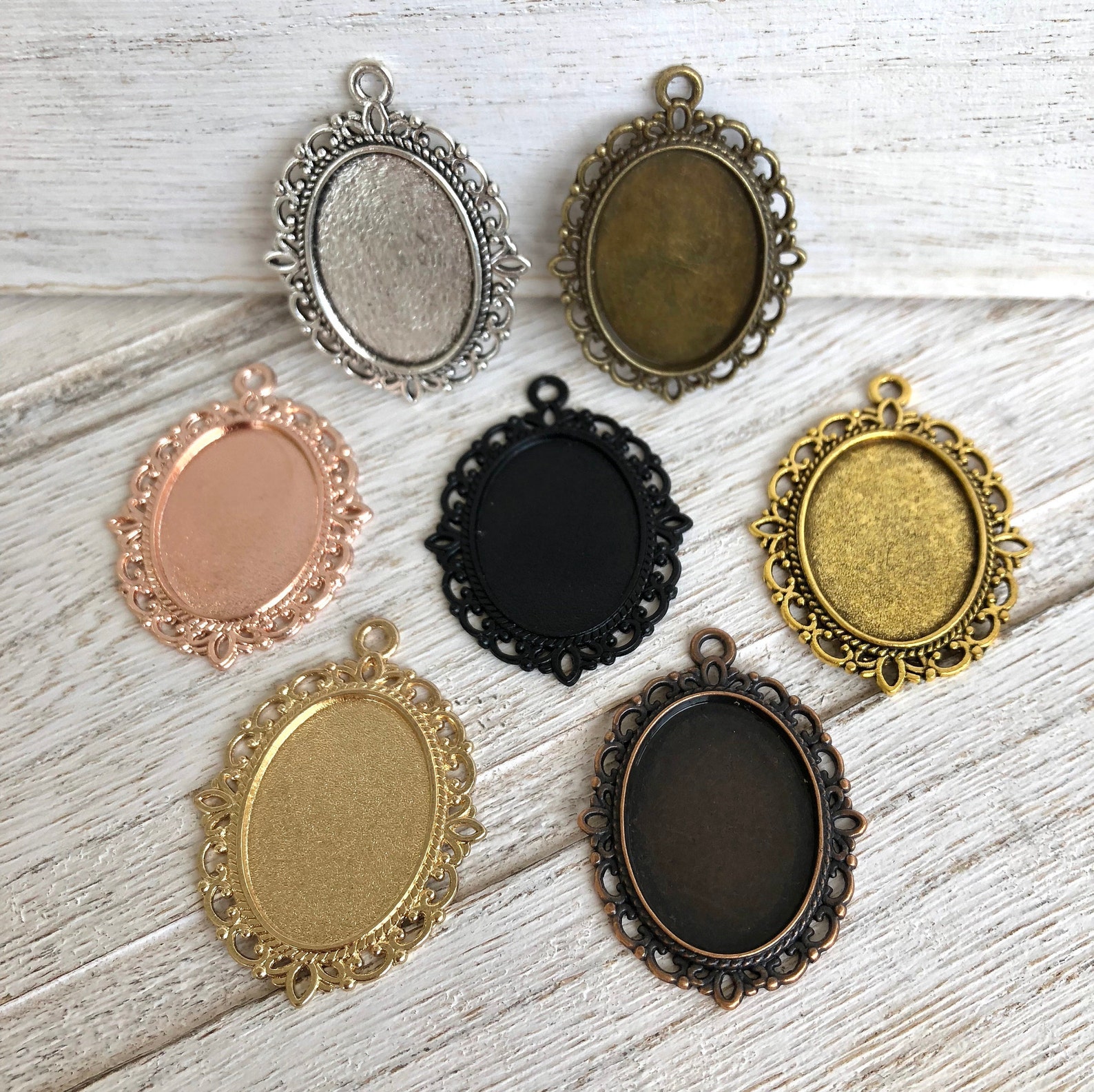 6 Vintage Oval Pendant Settings 18mmx 25mm Inside Antique - Etsy