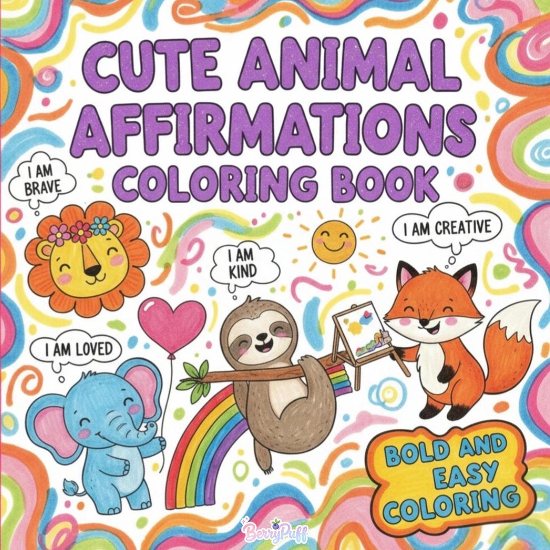 Kawaii Animal Affirmations Coloring Book | 20 Positive Pages (digital ...