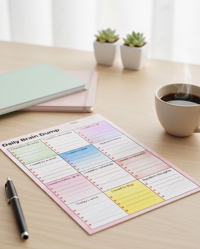 ADHD Daily Brain Dump Planner | Printable Focus Worksheet (A4 Digital ...