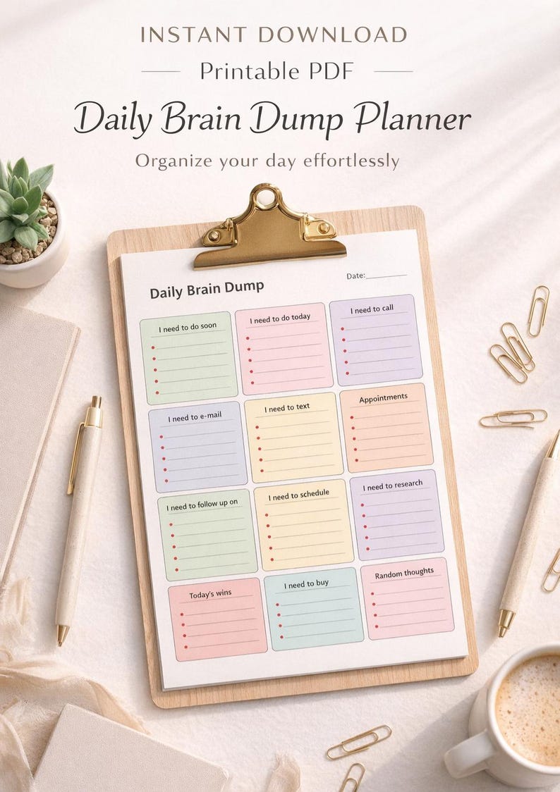 Daily Brain Dump Planner | Printable A4 Brain Dump Page | Minimal ...