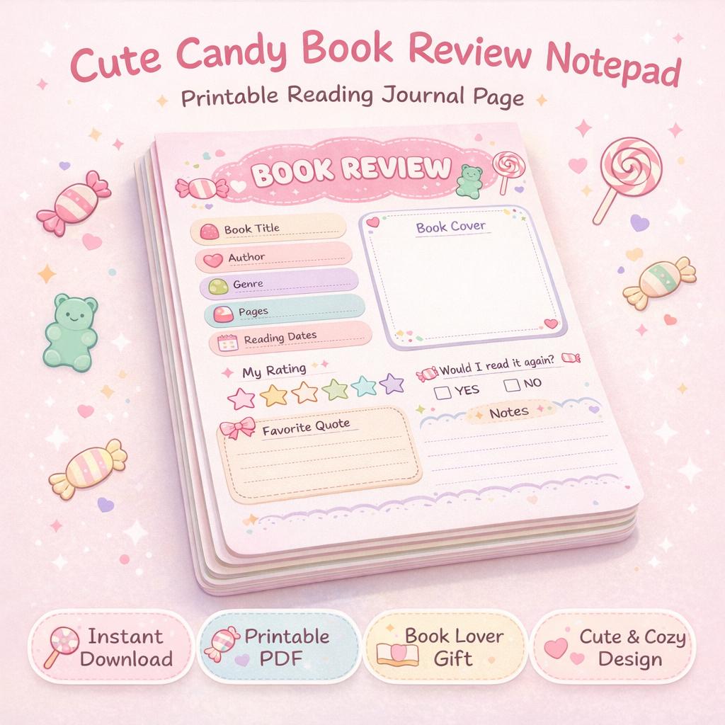 Candy Themed Book Review Page Printable | Cute Reading Log Template PDF ...