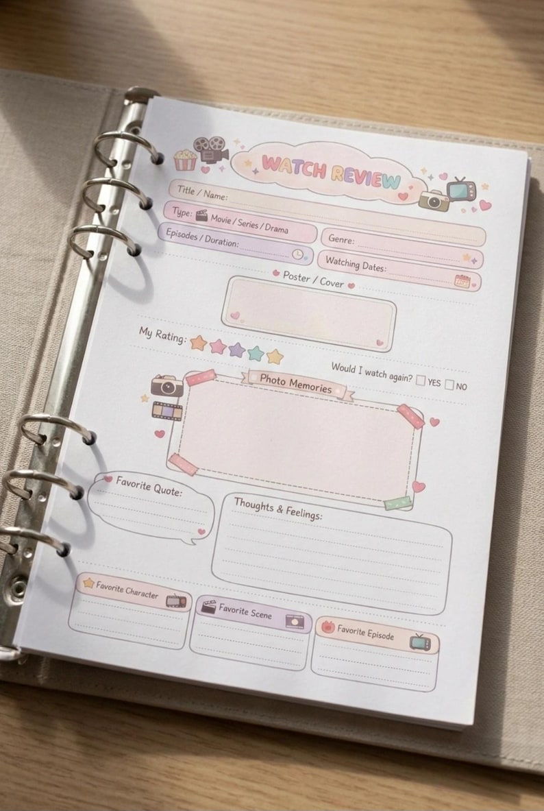 Movie Series Tracker Printable | Watch Review Page | TV Show Log ...