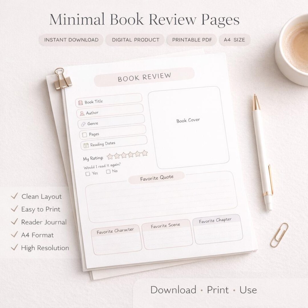 Minimalist Book Review Journal Printable | A4 Reading Log Page | Pastel ...