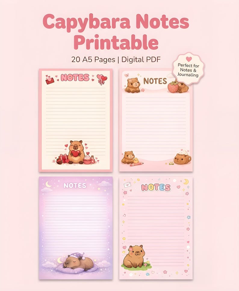Capybara Notepad Pages | Cute Capybara Digital Notepad Set | A5 ...