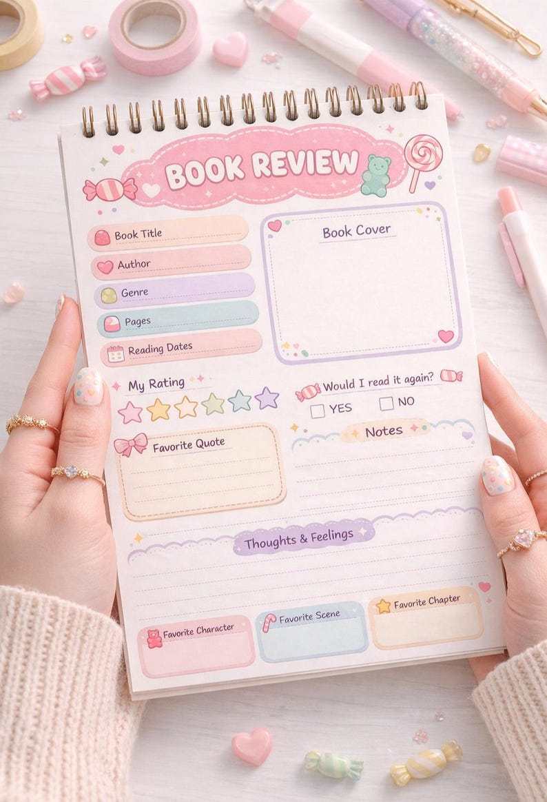 Candy Themed Book Review Page Printable | Cute Reading Log Template PDF ...