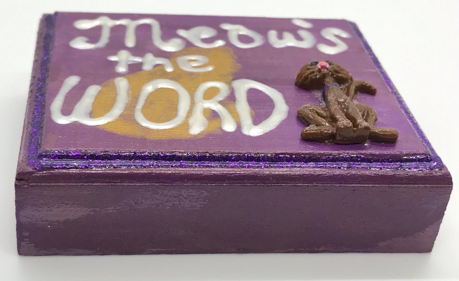 Meow's the Word-- Hand Painted Wooden Sign Featuring Polymer Clay Cat ...