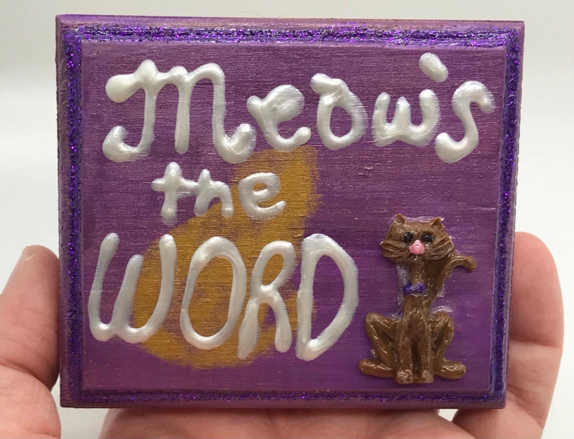 Meow's the Word Hand Painted Wooden Sign Featuring - Etsy