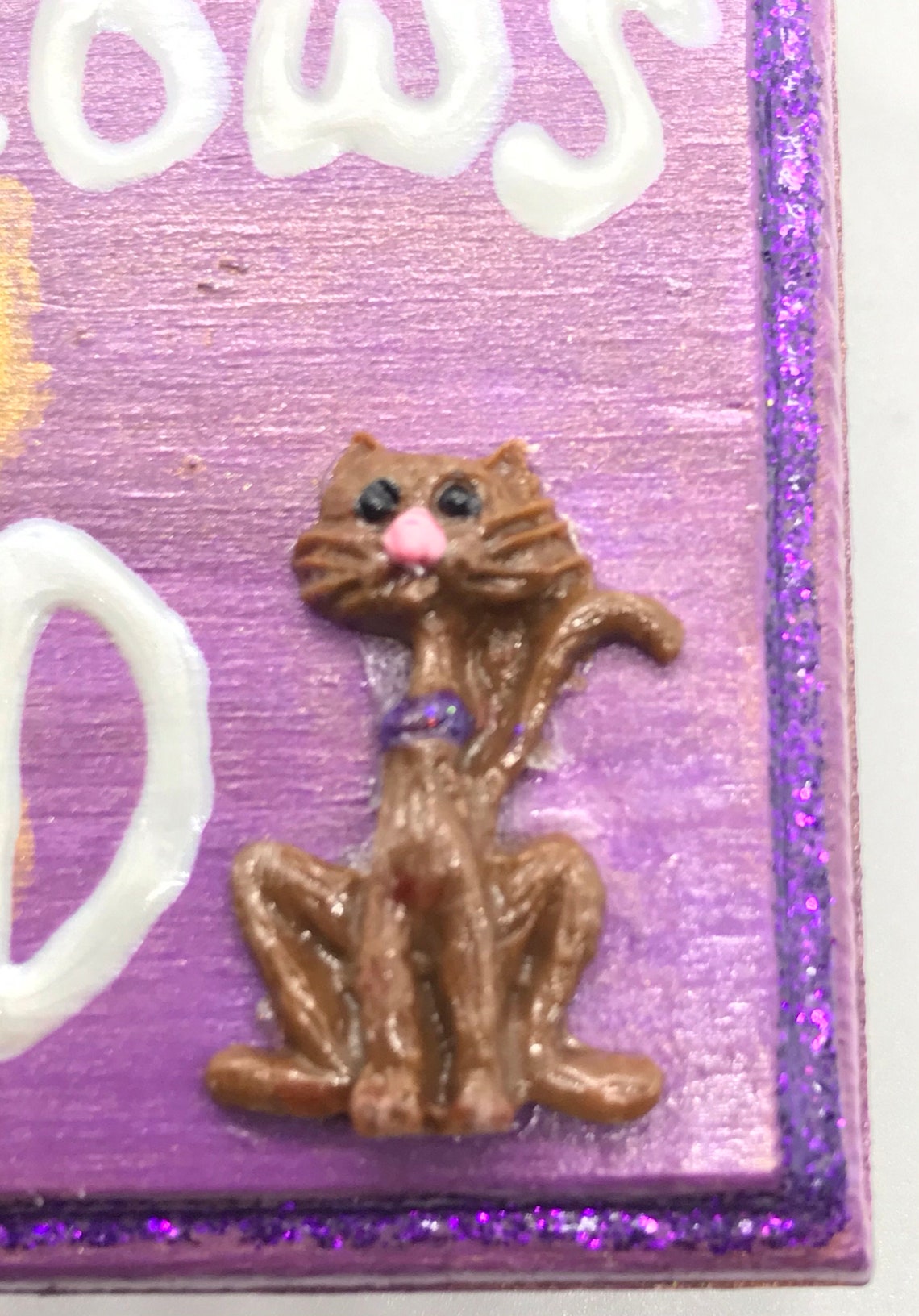 Meow's the Word-- Hand Painted Wooden Sign Featuring Polymer Clay Cat ...