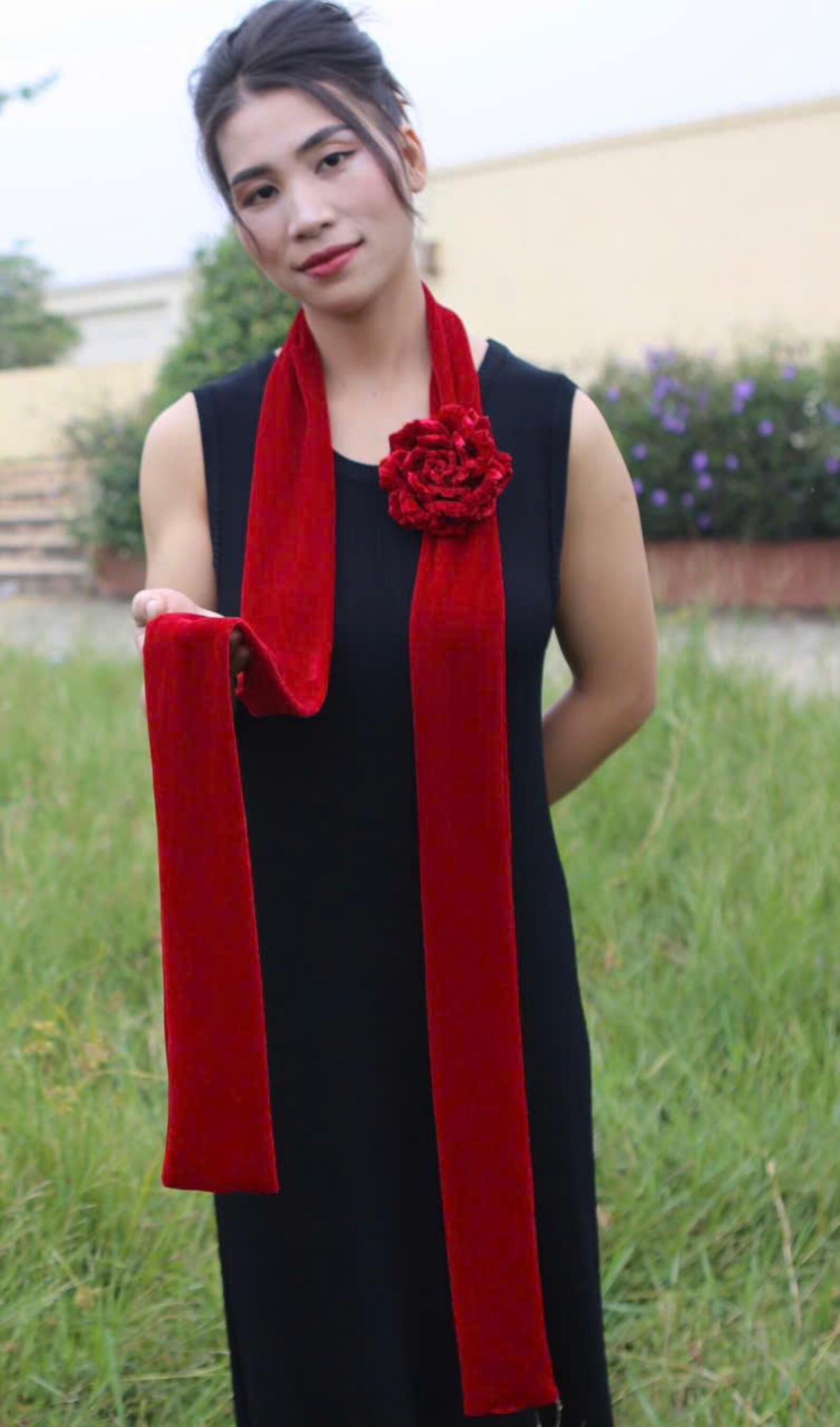 Velvet Scarf With Red Rose Pattern, Rose Choker Necklace, Y2K Style ...