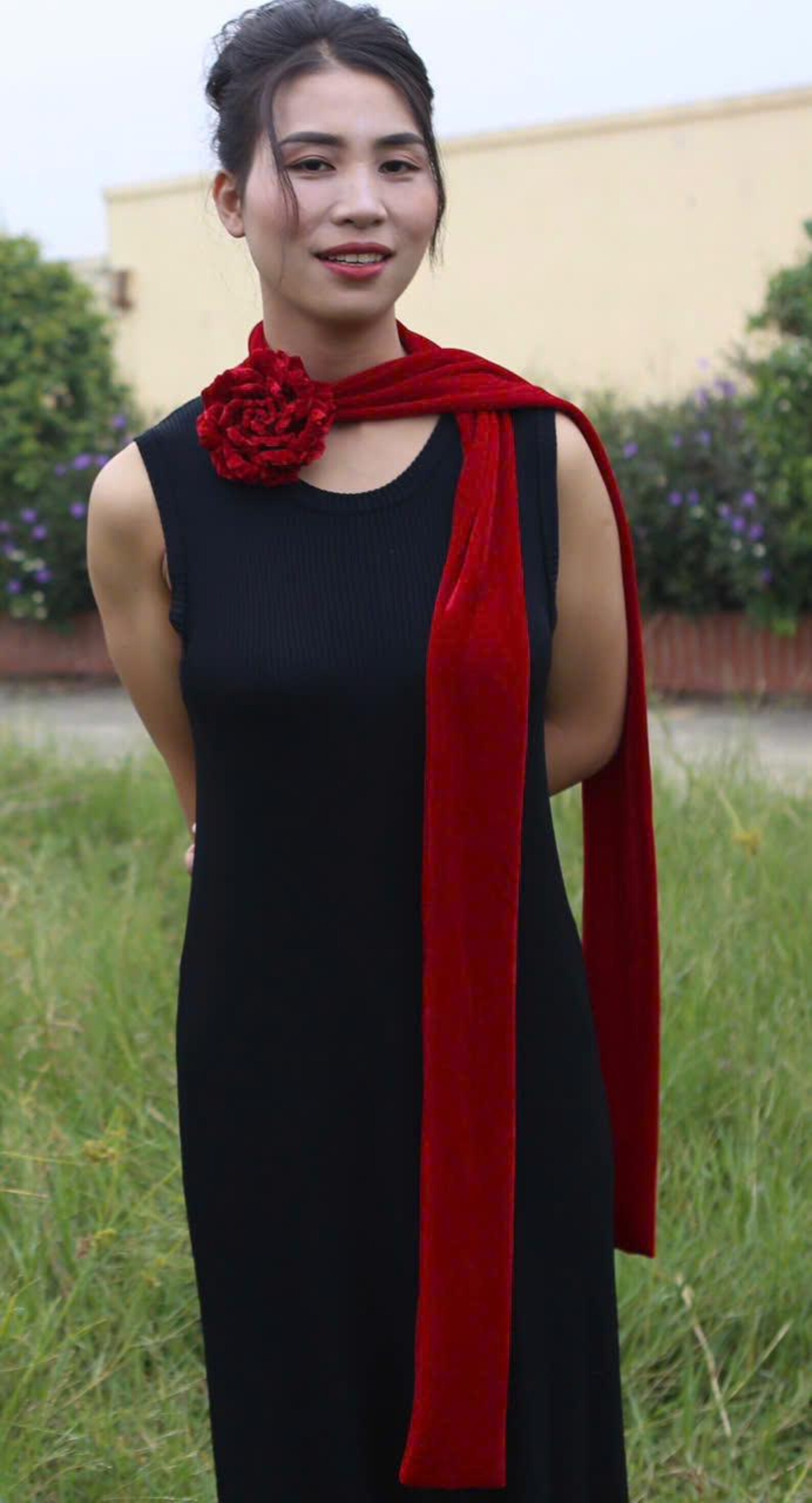 Velvet Scarf With Red Rose Pattern, Rose Choker Necklace, Y2K Style ...