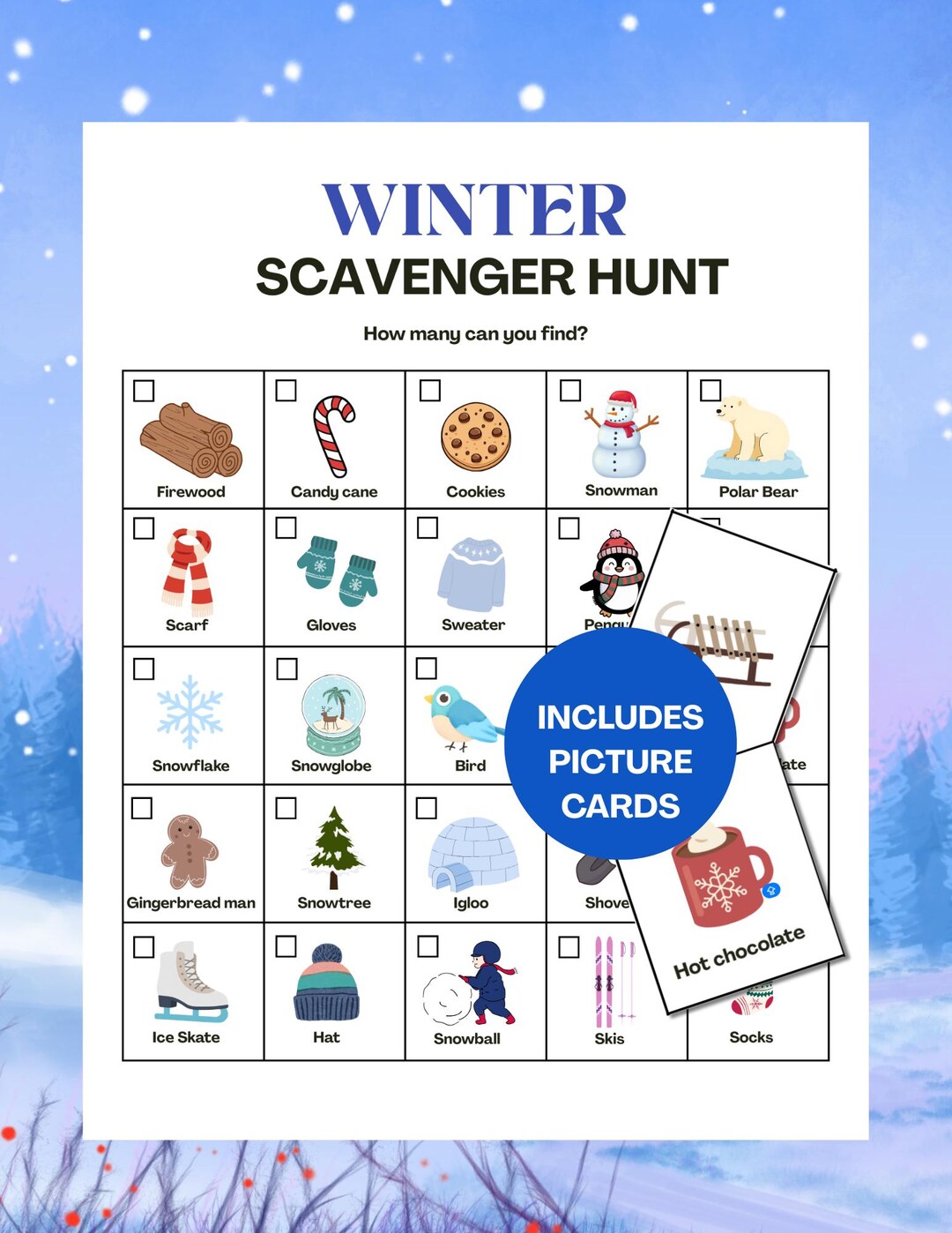 Winter Scavenger Hunt Printable | Indoor & Outdoor Treasure Hunt Game ...