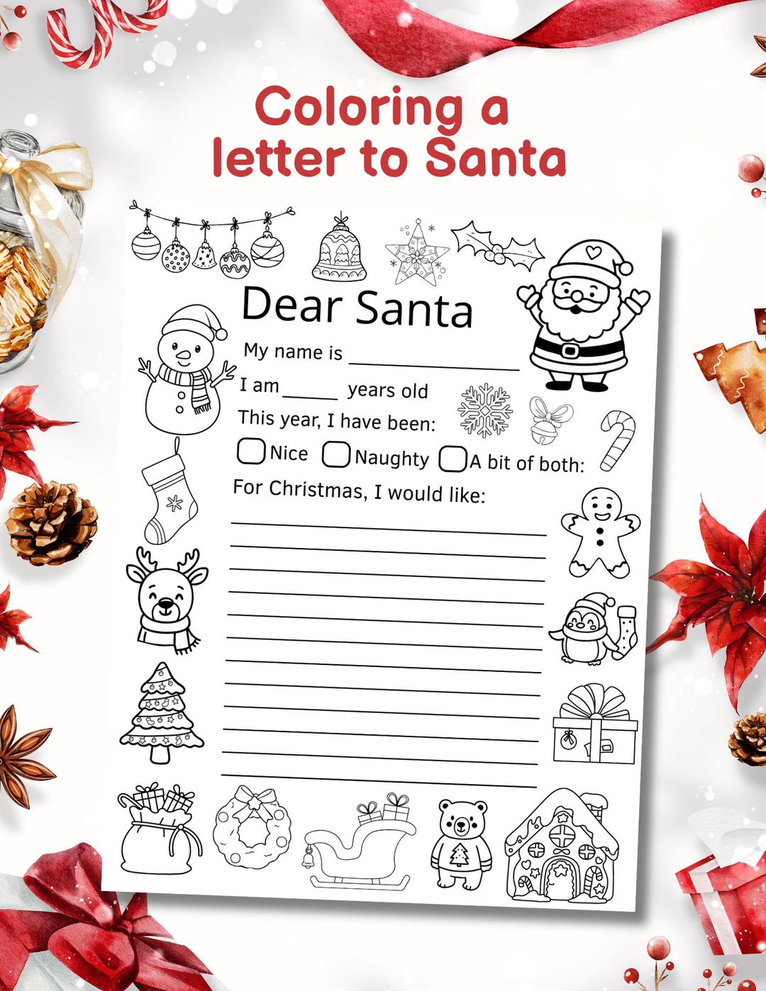 Letter to Santa Coloring Page | Printable Christmas Wish List for Kids ...