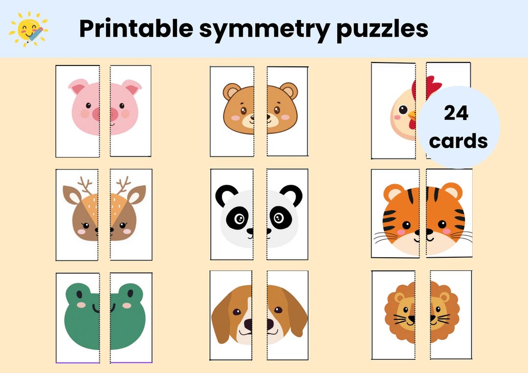 Printable Animal Symmetry Puzzles | Montessori Activity for Preschool ...