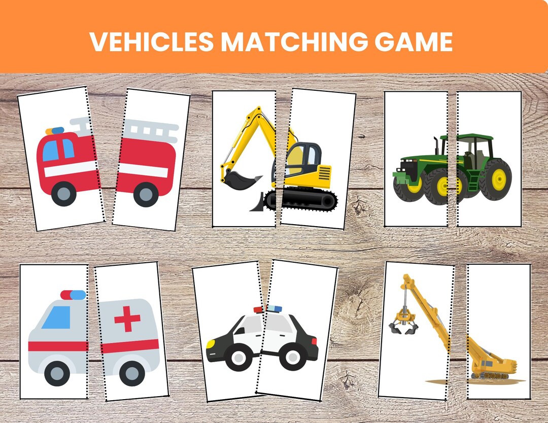 Vehicle Matching Puzzle Printable | Transportation Symmetry Game ...