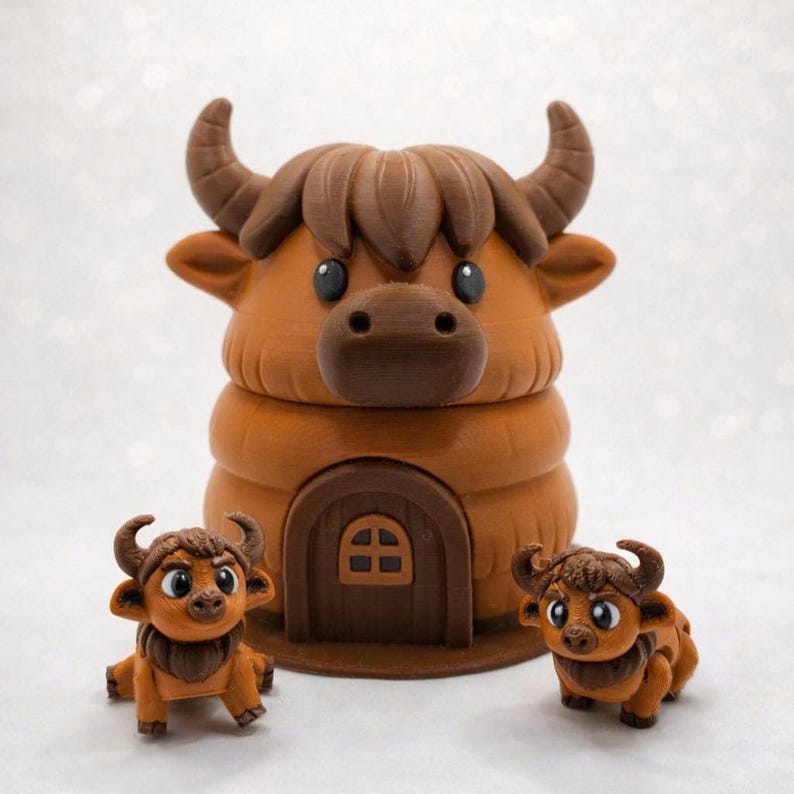 Flexi Animal Highland Cow – Cute 3D Printed Storage Box With Mini Cows ...