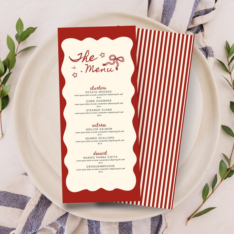 Editable Christmas Dinner Party Menu Template, Printable Holiday ...
