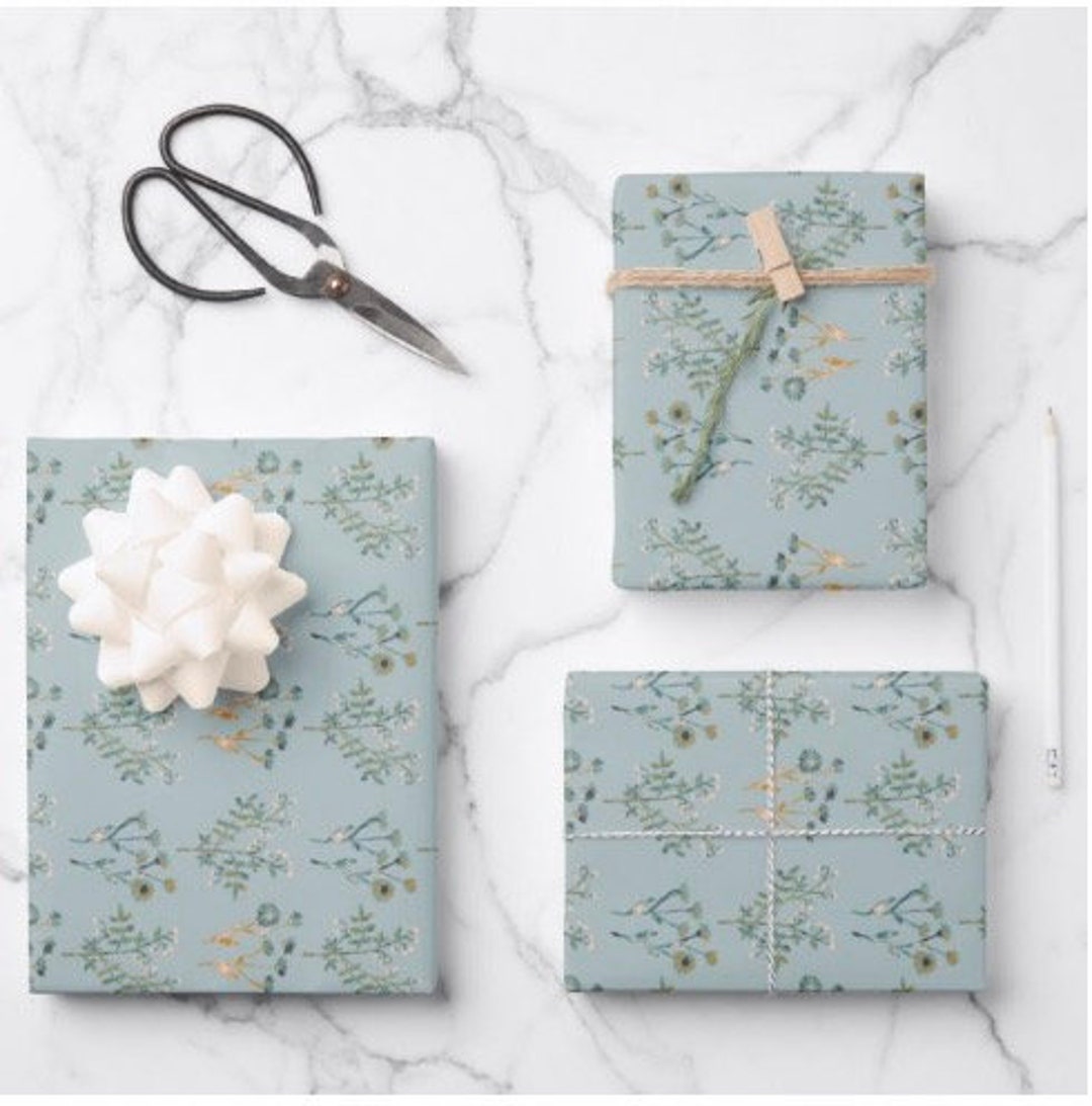 Blue Floral Wrapping Paper - Etsy