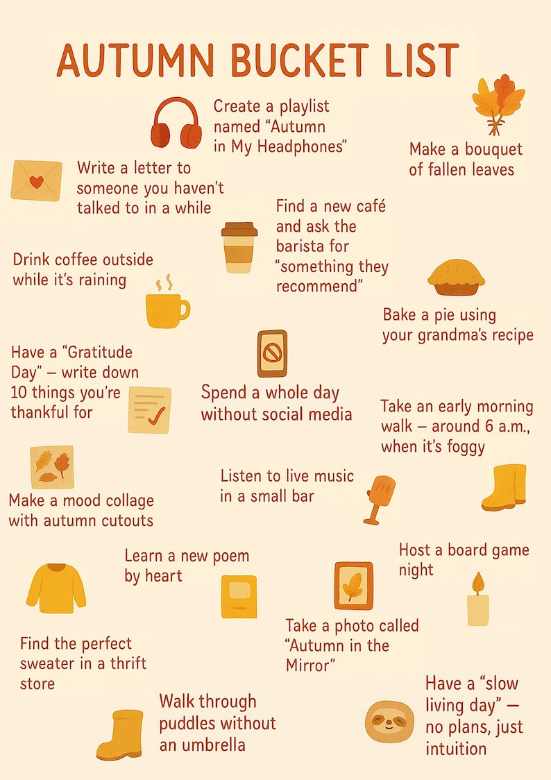 Autumn Bucket List Printable | Fall Activities Checklist | Cozy PDF ...