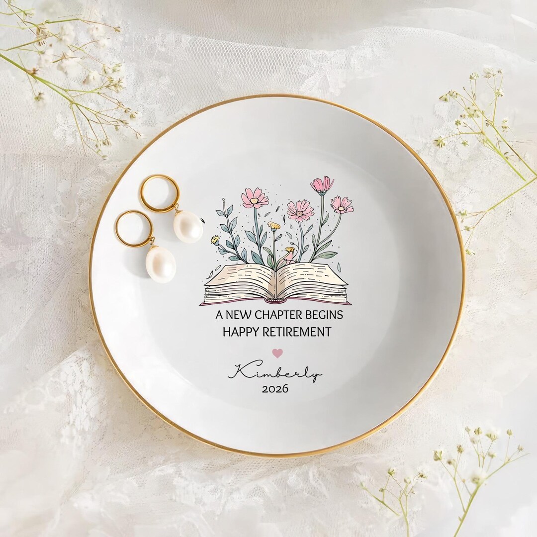 Personalized Retirement Jewelry Dish, Custom Name Plate With Floral ...